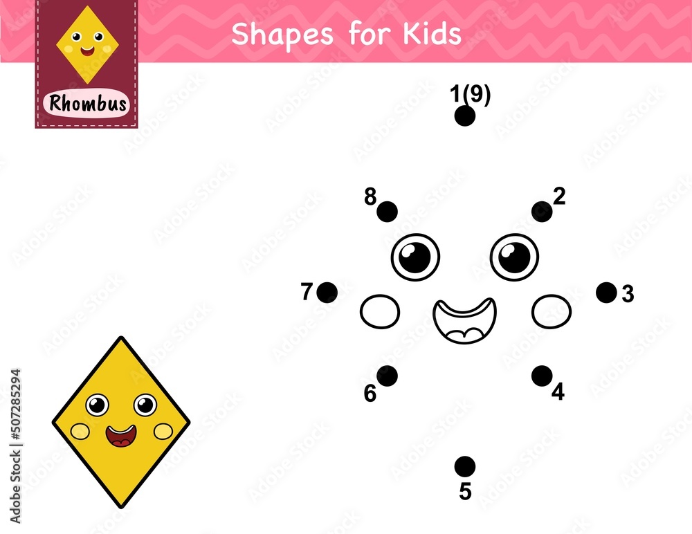 Connect the dots and draw a cute rhombus character. Dot to dot number ...