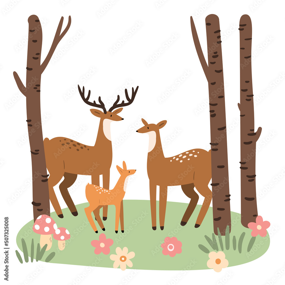 deer woodland animal illustration, forest vector clipart, sublimation ...