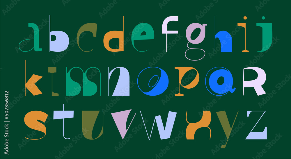 Large set of random letter shapes. English alphabet from geometric ...