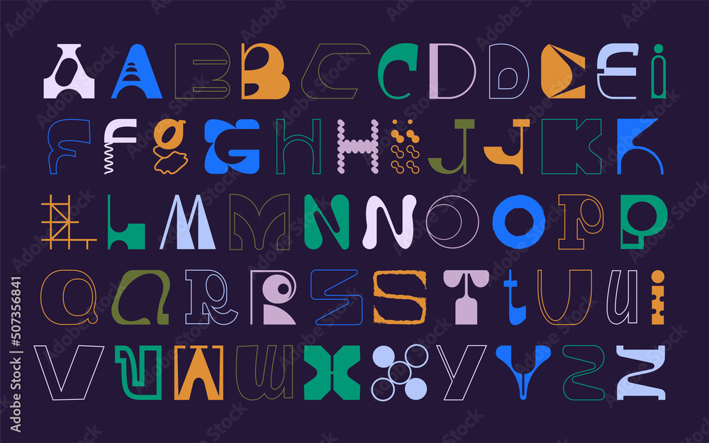 Large set of random letter shapes. English alphabet from geometric ...