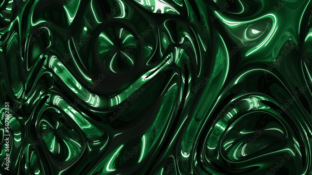 Iridescent metallic vibrant dark green color surface with motion ...