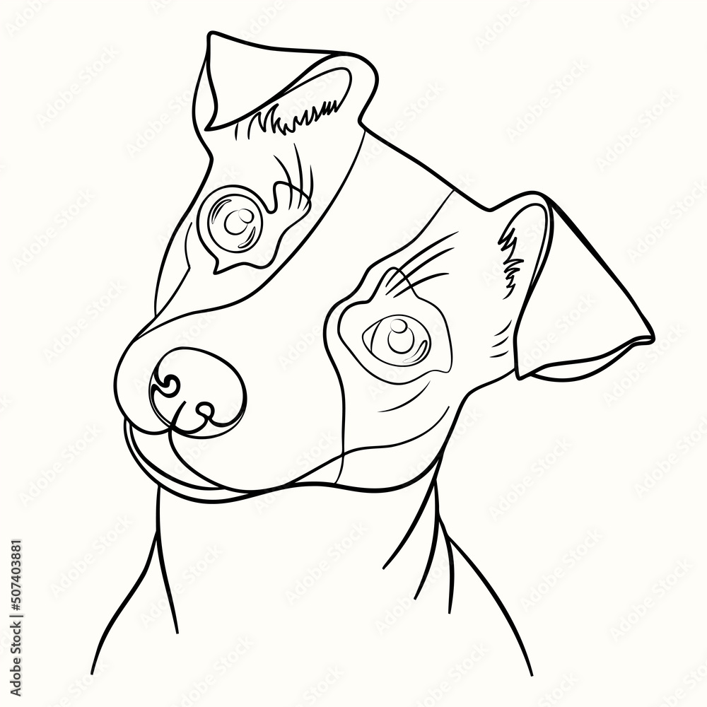 Jack russell terrier line art picture. Funny pet dog hand drawn vector ...