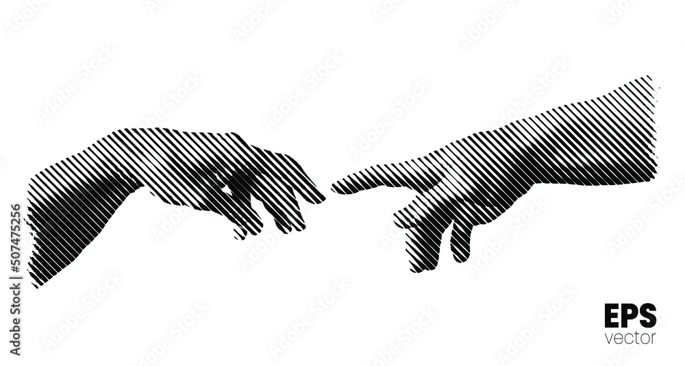 Vector illustration of hands reaching out for touch in black tilted ...