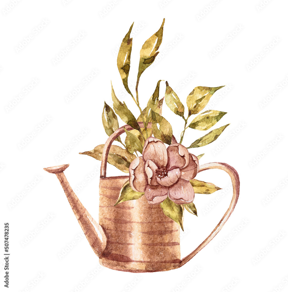 Watercolor boho potted plant clipart, flower bouquet wreath ...