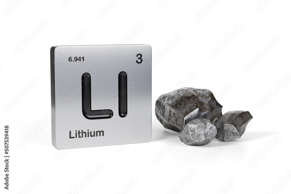 Lithium element symbol from the periodic table near metallic lithium ...