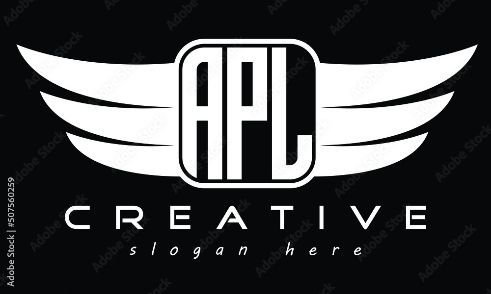 three Letter APL Wings Flying Initial wing symbol minimalist creative ...