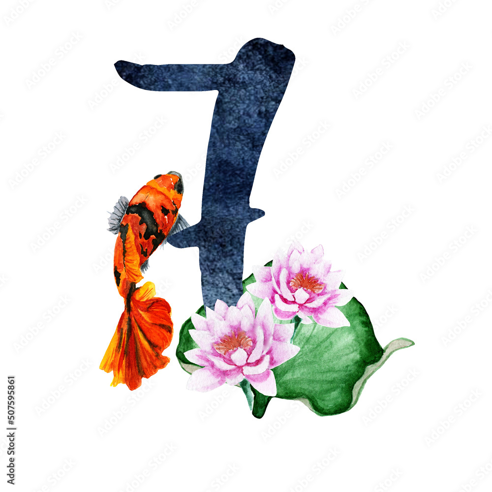 Watercolor Alphabet Japanese ,alphabet , koya, fish English watercolor ...