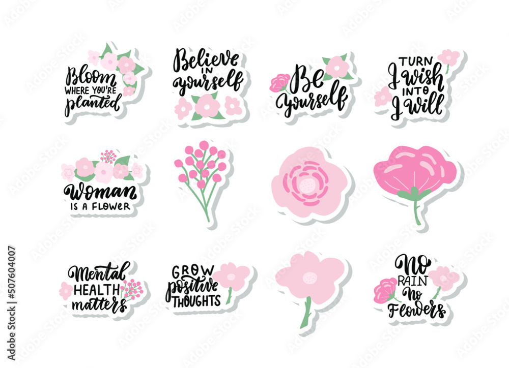 Woman is a flower. Mental health matters. Inspirational quotes sticker ...