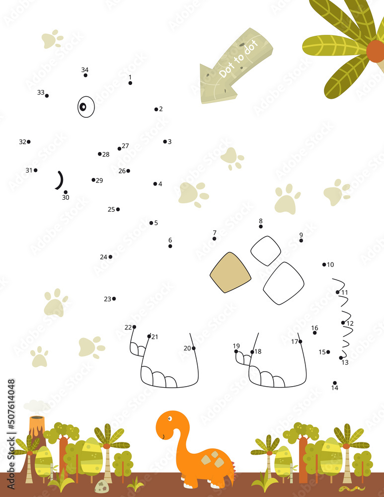 Dinosaurs activities for kids. Dot to dot game – funny red dinosaur ...