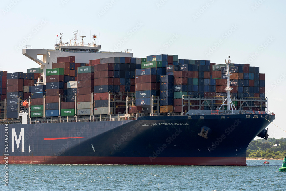 Southampton Water, England, UK. 2022. Large container ship inbound to ...