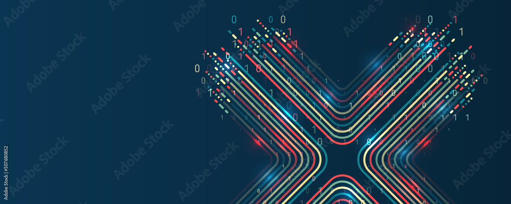 Visualization of a large amount of data. Abstract transformation of information. Processing ...