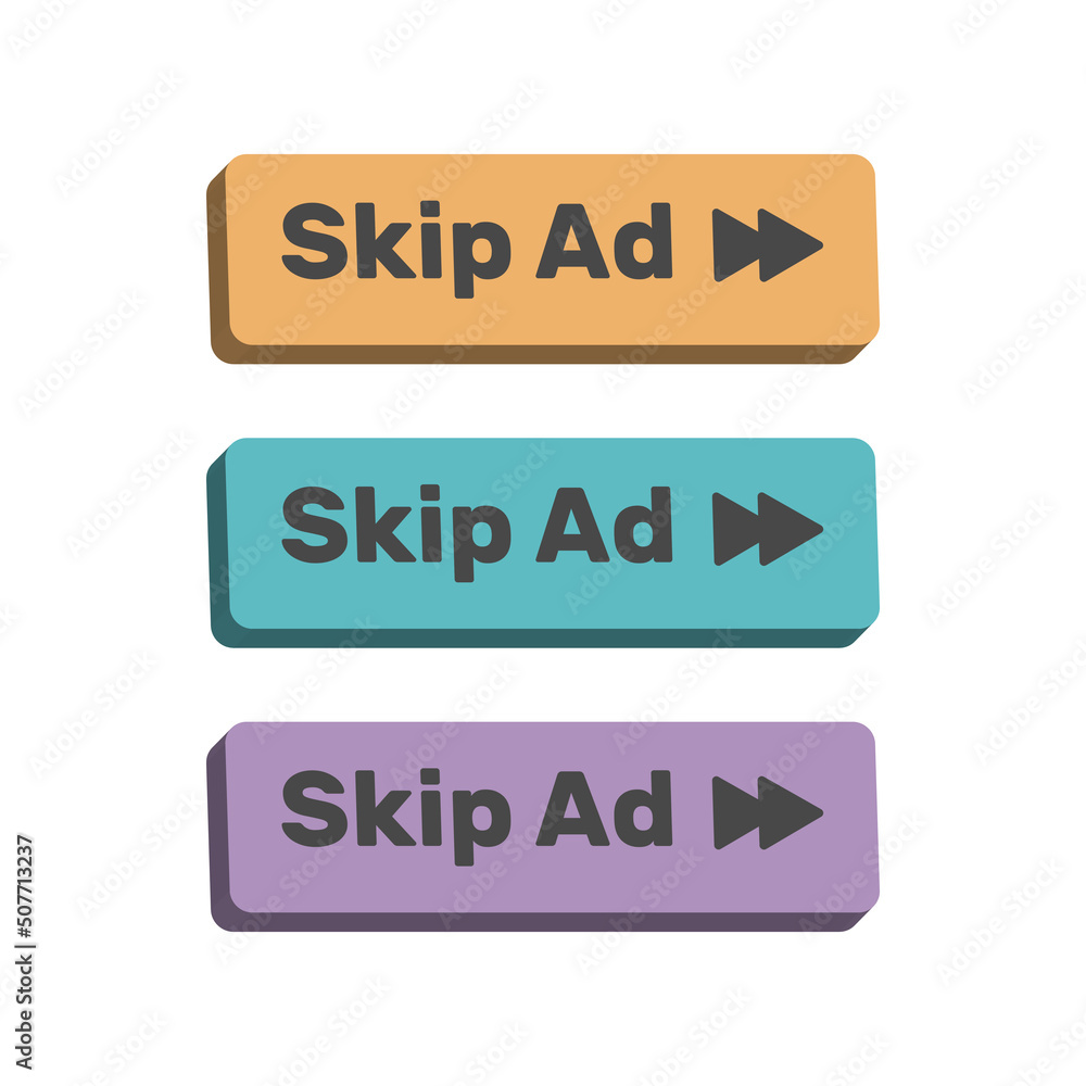 3d skip ad button in minimal cartoon style Stock Vector | Adobe Stock