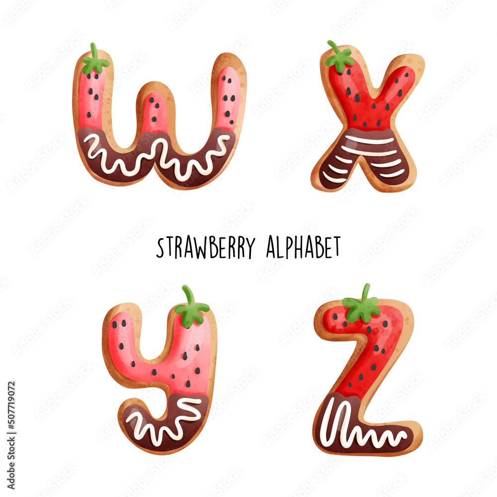 Strawberry cookies alphabet, strawberry font. Vector illustration Stock ...