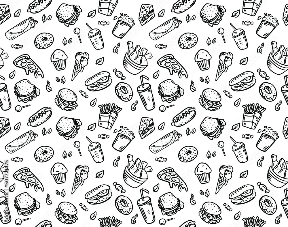 fast food seamless vector pattern Stock Vector | Adobe Stock