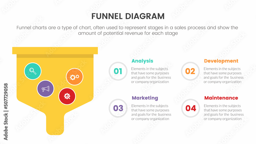 infographic funnel chart concept for slide presentation with 4 point ...