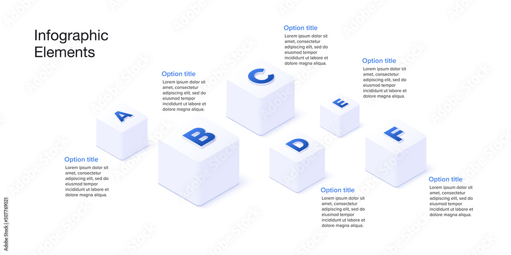 Business process chart infographics with 6 step cubes. Cubic corporate ...