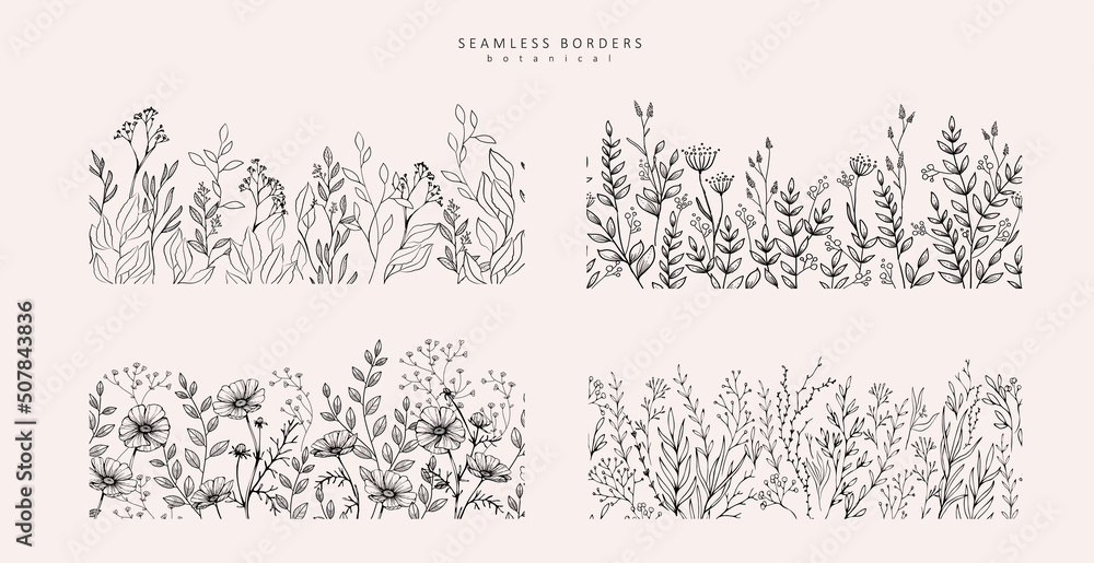 Seamless botanical background or border with trendy greenery and ...
