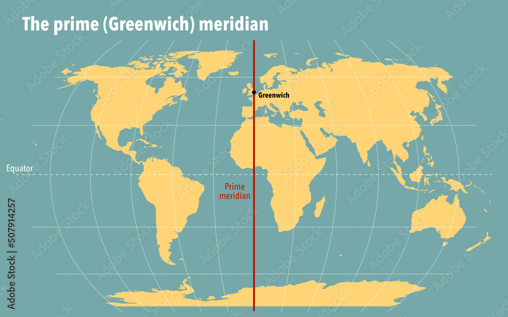 Modern map with the Greenwich prime meridian Stock Illustration | Adobe ...