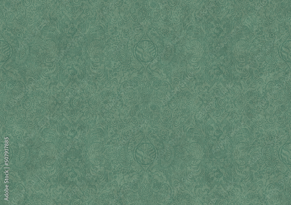 Hand-drawn unique abstract symmetrical seamless ornament. Dark semi ...