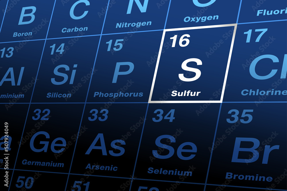 Sulfur on the periodic table of the elements. Nonmetallic chemical ...