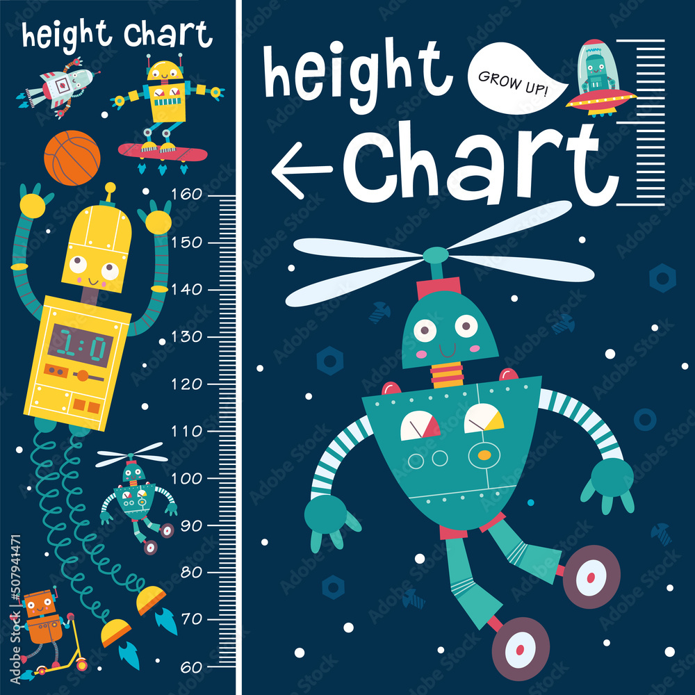 Kids height chart. Vector isolated illustration with cute robots. Stock ...