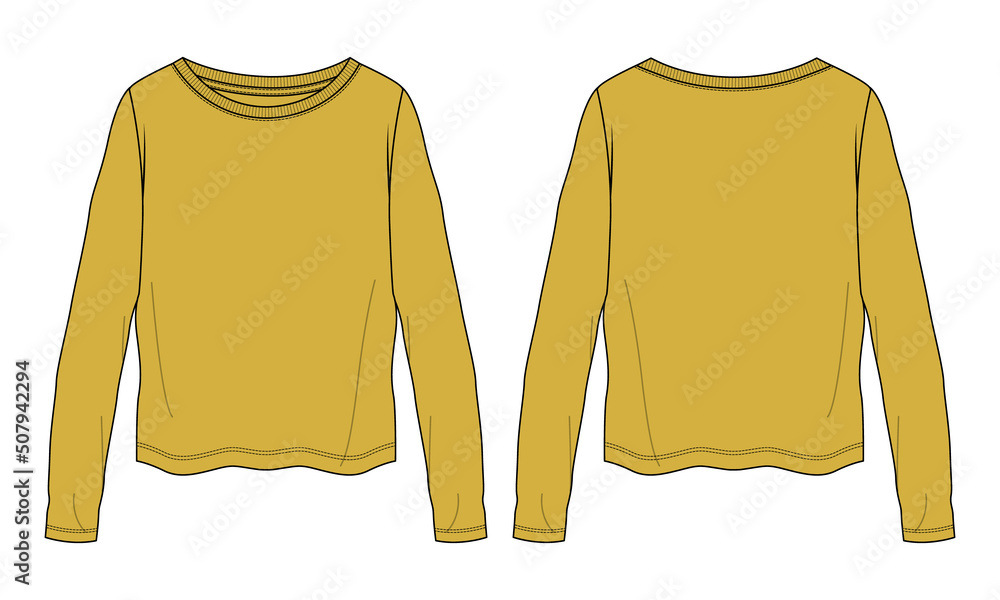 Relaxed fit Long Sleeve T-Shirt overall technical Fashion Flat Sketch ...