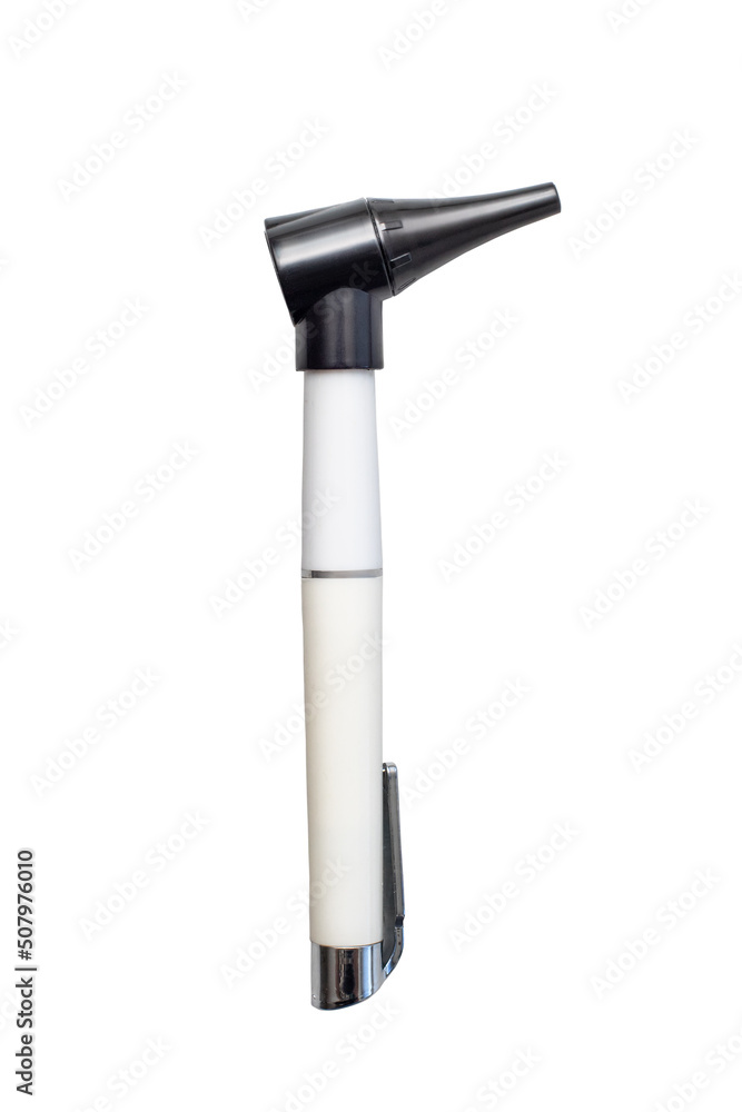 An otoscope isolated on white - is a device for examination of hearing ...