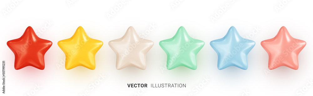 Set of colorful stars. Collection of realistic 3D multicolored vector ...