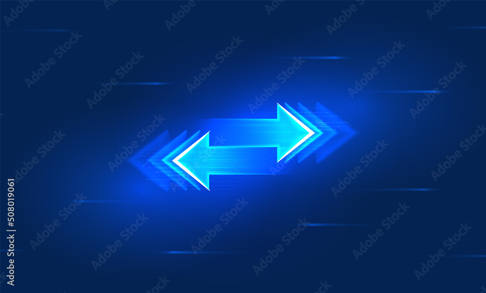 Transfer in digital futuristic style. Two multidirectional arrows ...