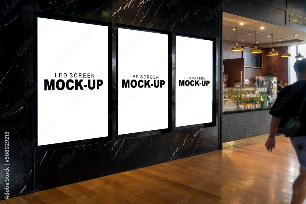 Mockup three advertising LED Screen Install on marble wall Stock Photo ...