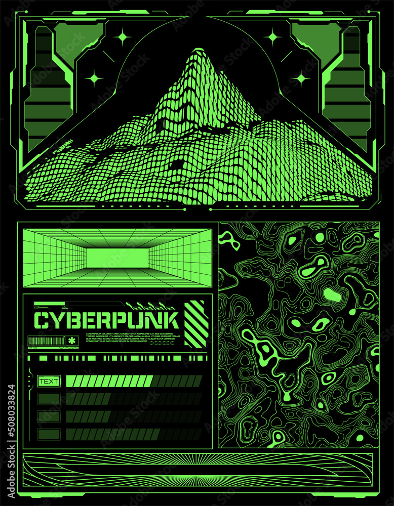 Abstract future poster acid style. Retro futuristic design elements ...