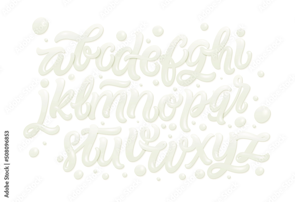 Milk, yogurt or cream alphabet set. White letters on white background ...