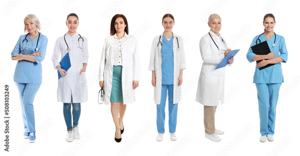 Collage with photos of doctors on white background. Banner design Stock ...