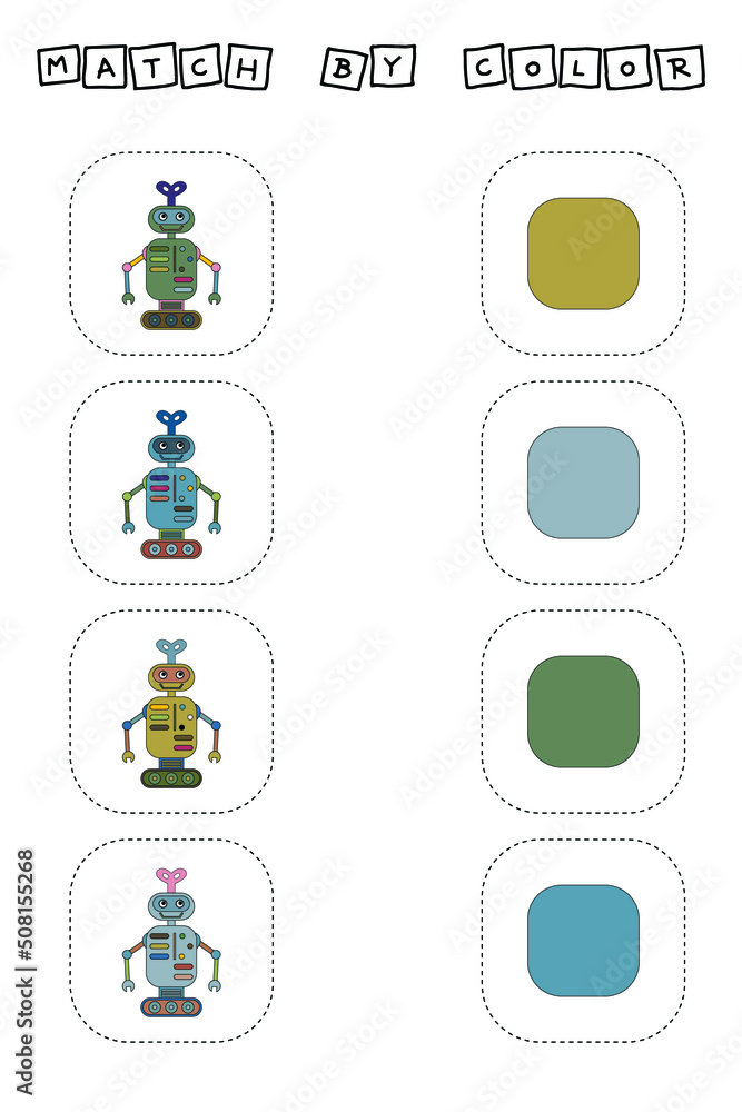 Developing activity for children - match the robots by color. Logic ...