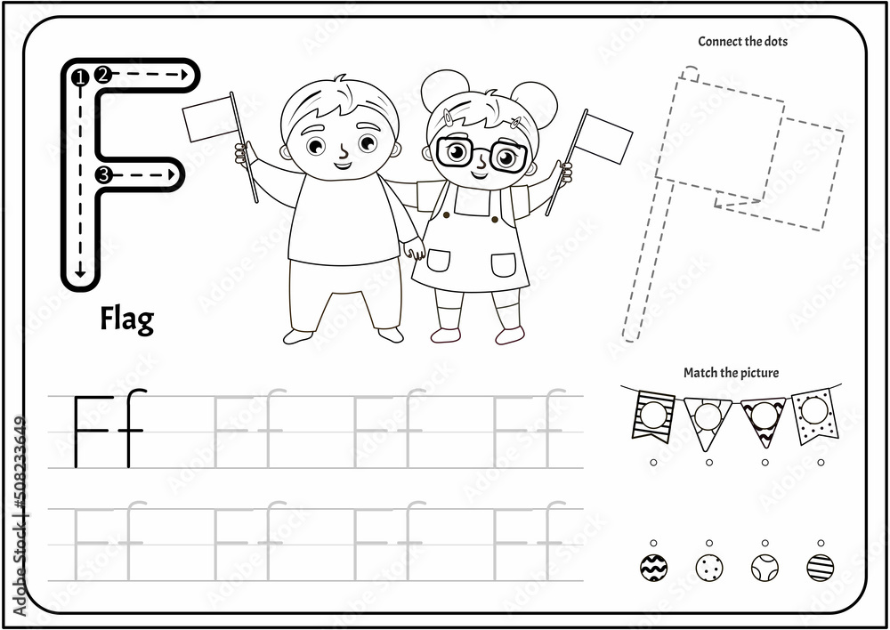 Handwriting practice outline sheet. Basic writing. Educational game for ...