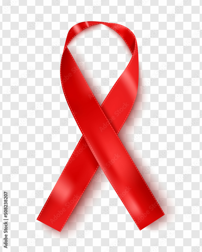 Realistic red ribbons isolated over transparent background, world aids day symbol, 1 december ...