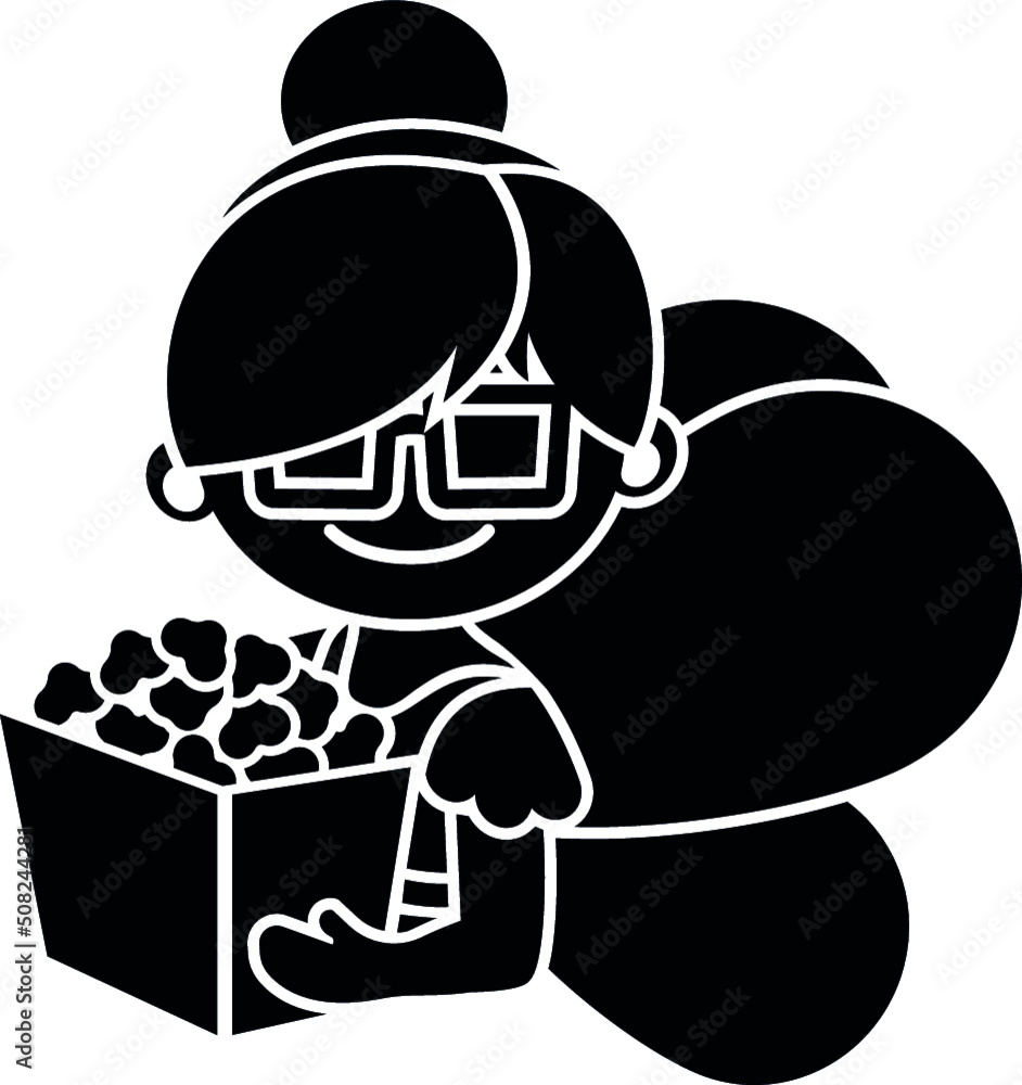 Cartoon Fairy Eating Popcorn Wings Wing Sprite Pixie Fairies Black and ...