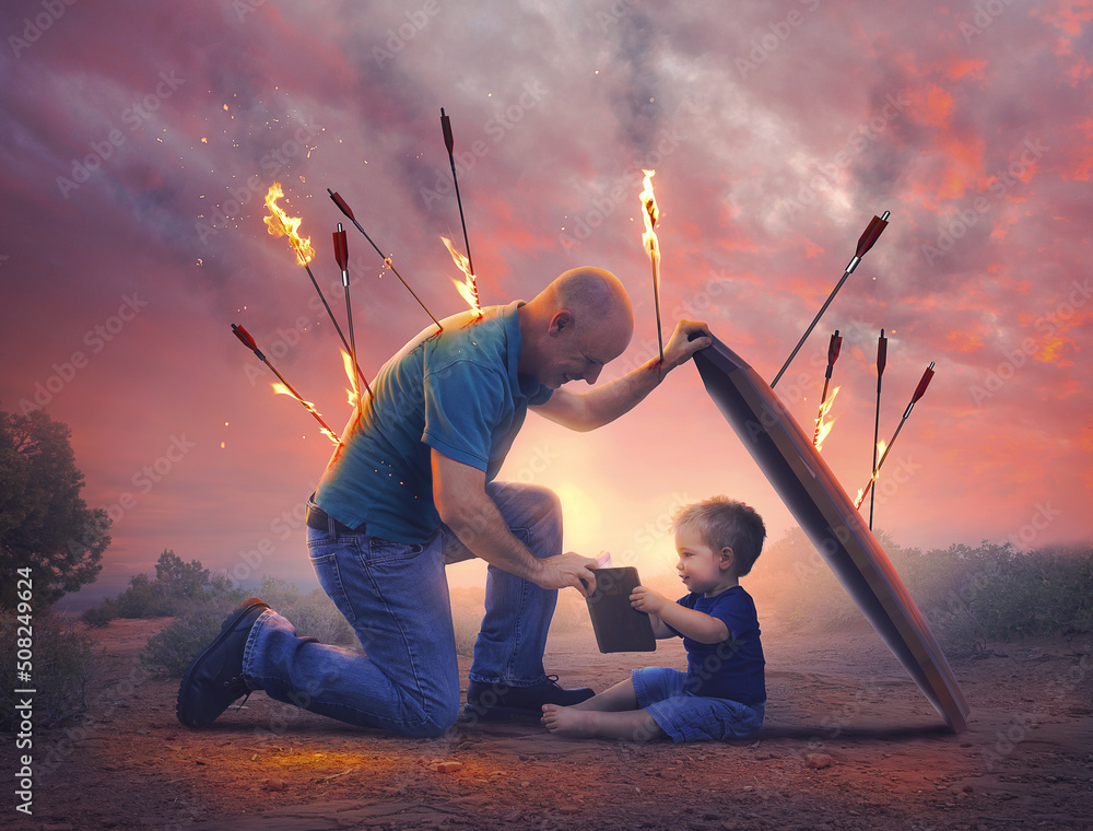 Father protecting child Stock Photo | Adobe Stock