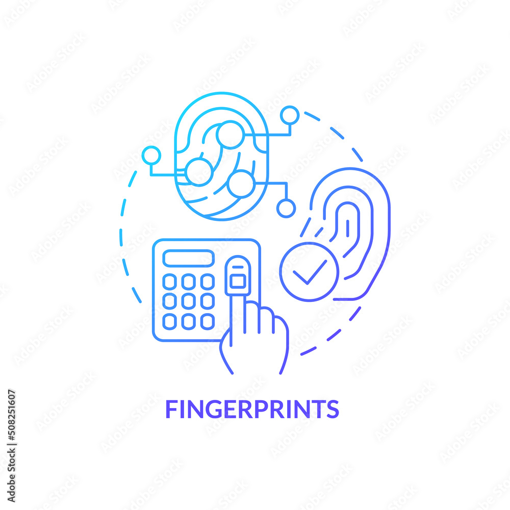 Fingerprints blue gradient concept icon. Biometric identification ...