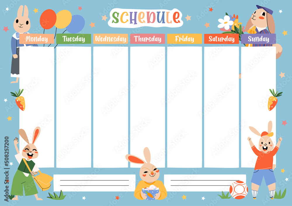 Cute schedule planner template with vector bunny and carrots. Month ...