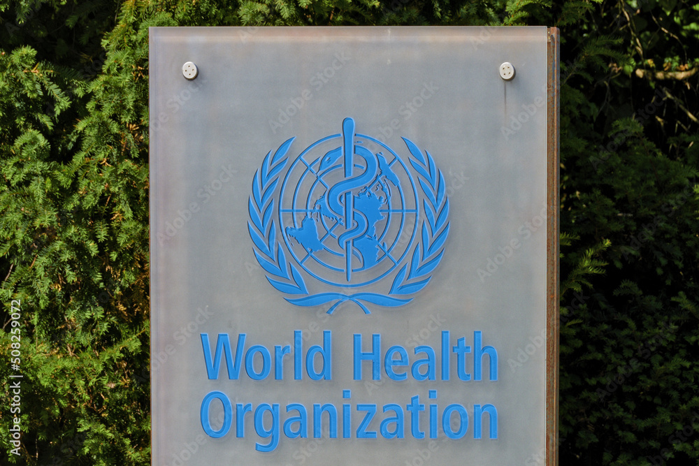 Geneva Switzerland - may 30, 2022 : sign and logo of The World Health ...