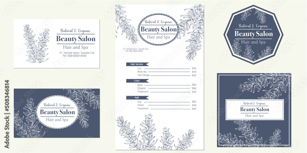set of beauty salon template designs with hand drawn illustration of ...