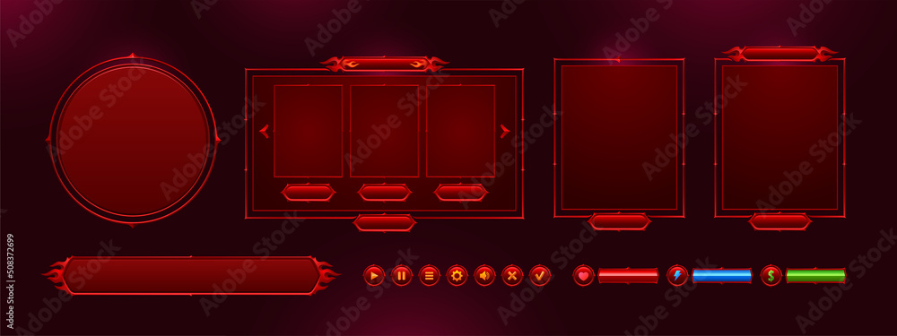 Vector de Stock Game menu interface ui elements, buttons, progress bars, settings, login and ...