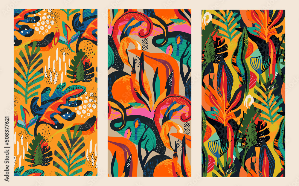 Set of three vector seamless patterns in modern abstract style with ...