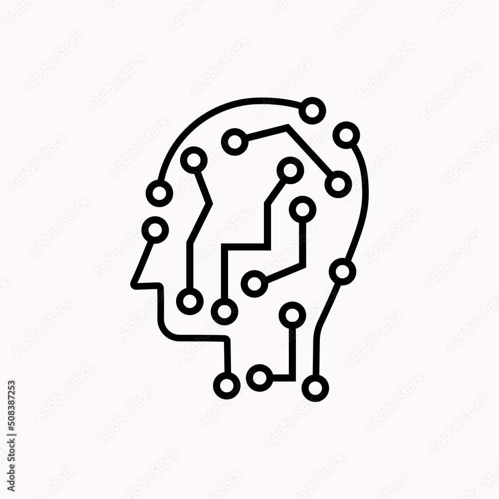 Human brain as digital circuit board. Artificial intelligence icon ...