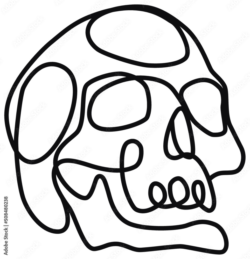 Stylized human skull gothic design black on transparent background line ...