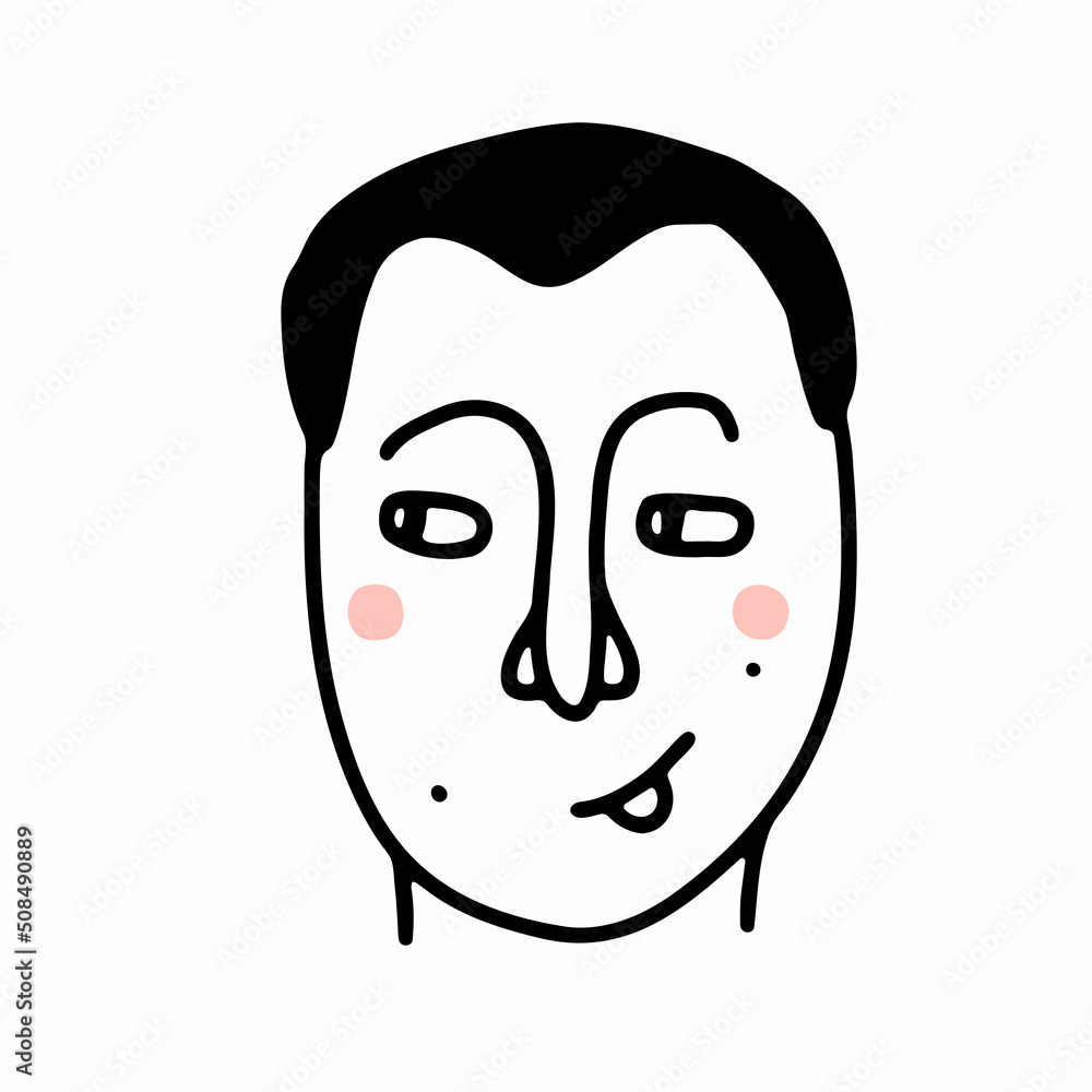 Doodle young pleased guys face. Hand-drawn outline human isolated on ...