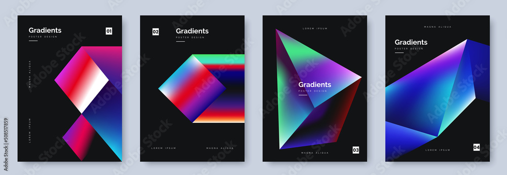 Abstract black poster collection with colorful gradient geometric ...