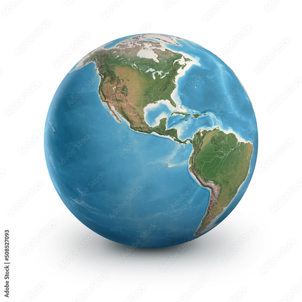 Planet Earth, isolated on white. Physical earth globe, focused on North ...