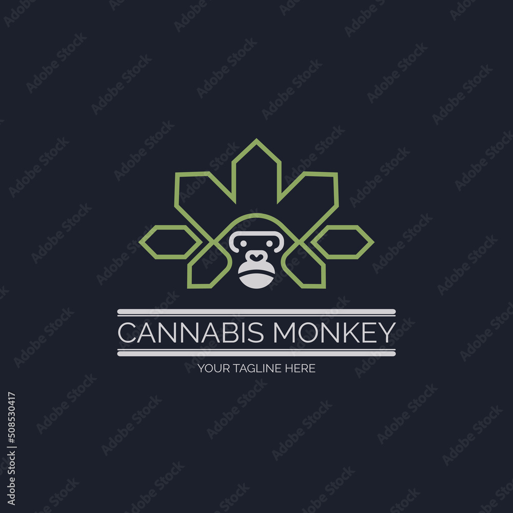 เวกเตอร์ Stock cannabis monkey cbd hemp leaf logo template design for ...